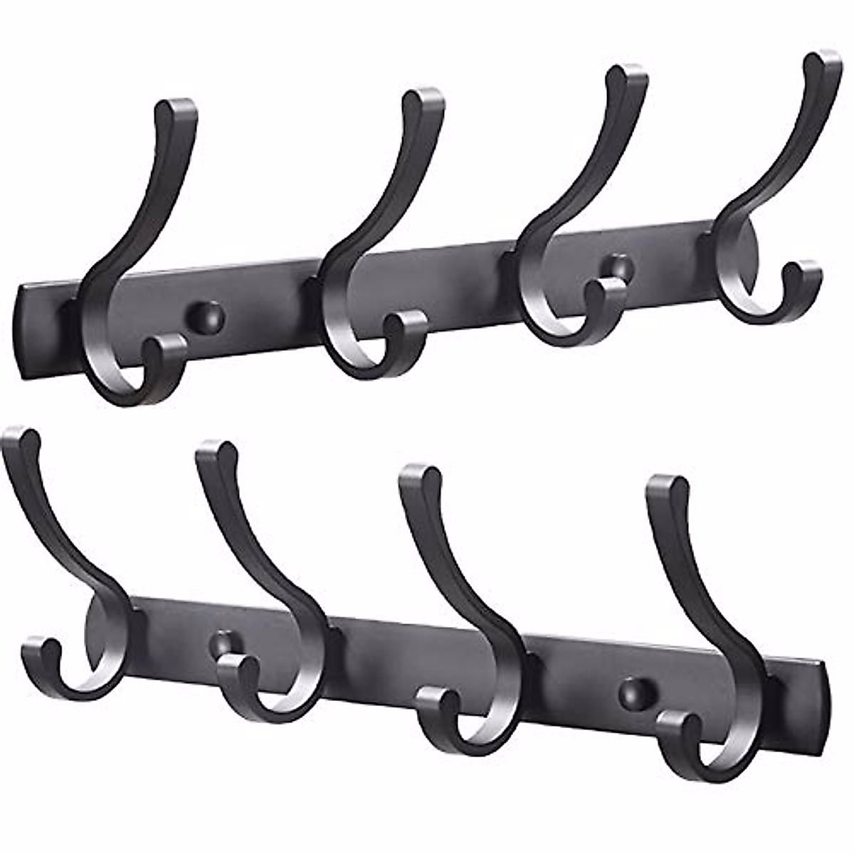 Spotact Wall Mounted Coat Rack, 4 Dual Hooks for Hanging Coats Black Towel Hanger 13.8”x1.3” Anti-Rust Clothes Hook for Entryway, Bathroom, Room, Kitchen (4 Hooks(2 Packs))