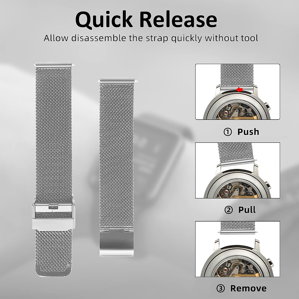 cobee Milanese Mesh Watch Bands, Quick Release Replacement Watch Straps Adjustable Stainless Steel Watchbands for Men Women Universal Metal Mesh Straps Compatible with 18mm Lug Width(Silver, 18mm)