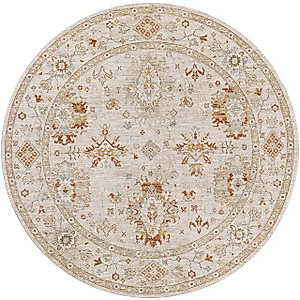 Mark&Day Area Rugs, 7ft Cherry Valley Traditional Beige Round Area Rug Burnt Carpet for Living Room, Bedroom or Kitchen (6'7" Round)