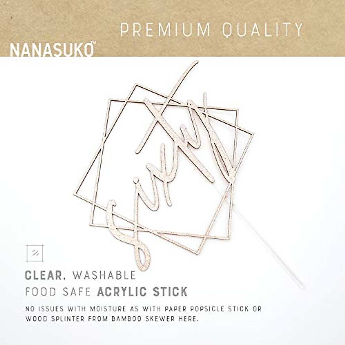 NANASUKO 60th Birthday Cake Topper - sixty - with Modern Geometric Frame - Double Sided Rose Gold Glitter - Premium Quality Made in USA