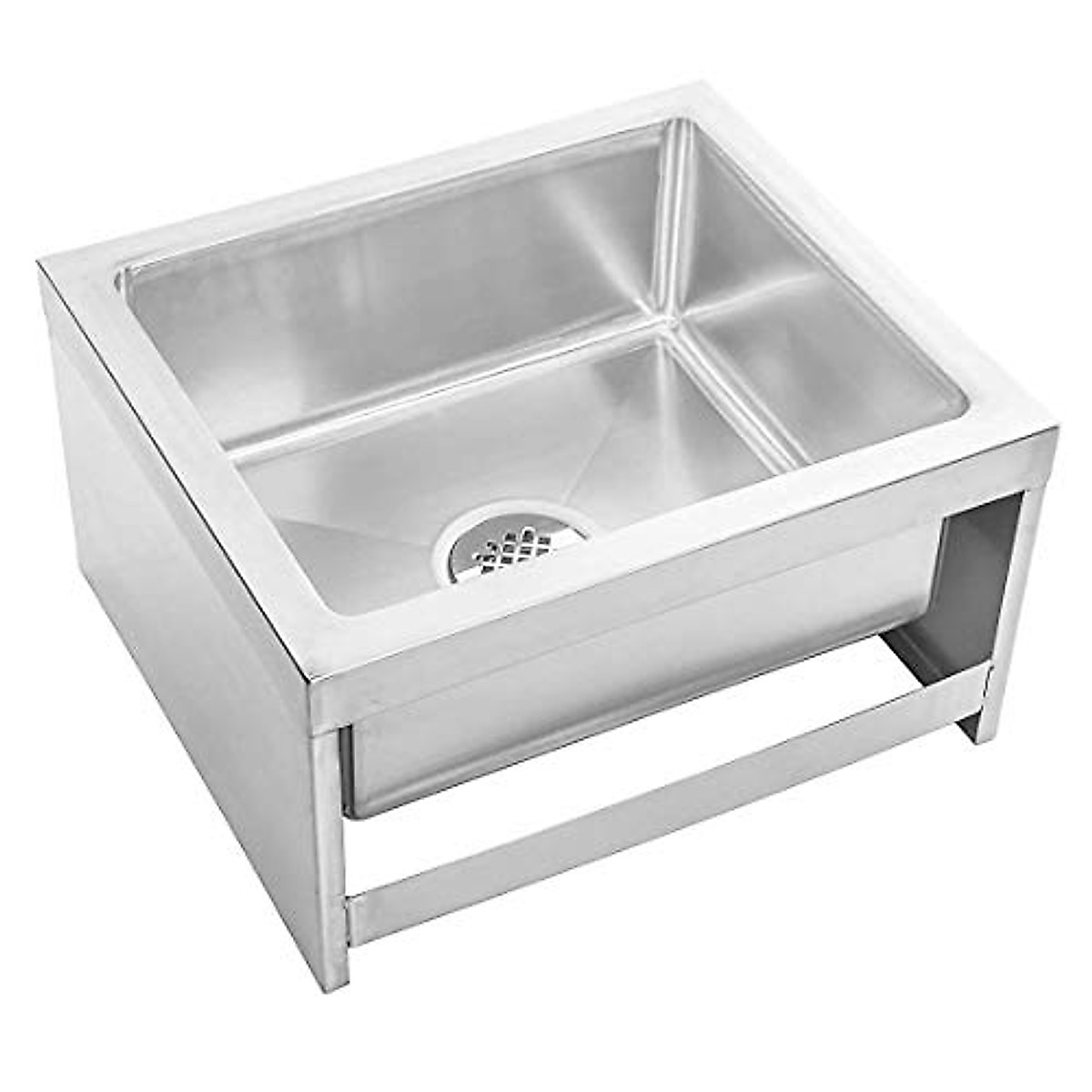 DuraSteel Stainless Steel Floor Mount Mop Sink/Basin with Sink Drainage/Strainer - NSF Certified - 24" W x 24" L x 13" H (Commercial kitchen, Restaurant, Business, Garages, Basements)