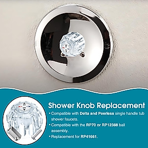Dreyoo Shower Faucet Handle Replacement for RP41661, Compatible with Delta and Peerless Single Handle Tub Faucets, Knob with Button, Screw and Connector, Clear Acrylic