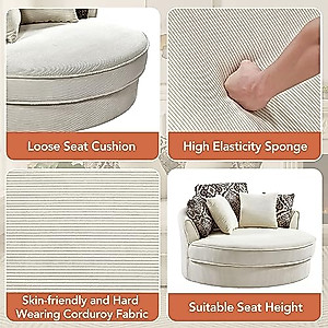 TARTOP Accent Barrel 5 Movable Pillow 360 Degree Swivel Round Sofa Chair for Living Room,Bedroom, Hotel,Beige