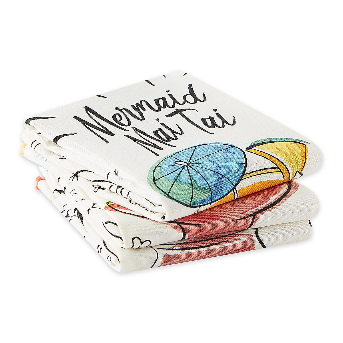 DII Summer Basics Kitchen Collection Tropical Dishtowel Set, 18x28, Recipe Trio