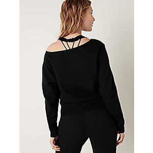 Victoria's Secret PINK Fleece Cropped Sweatshirt, Pure Black, Large