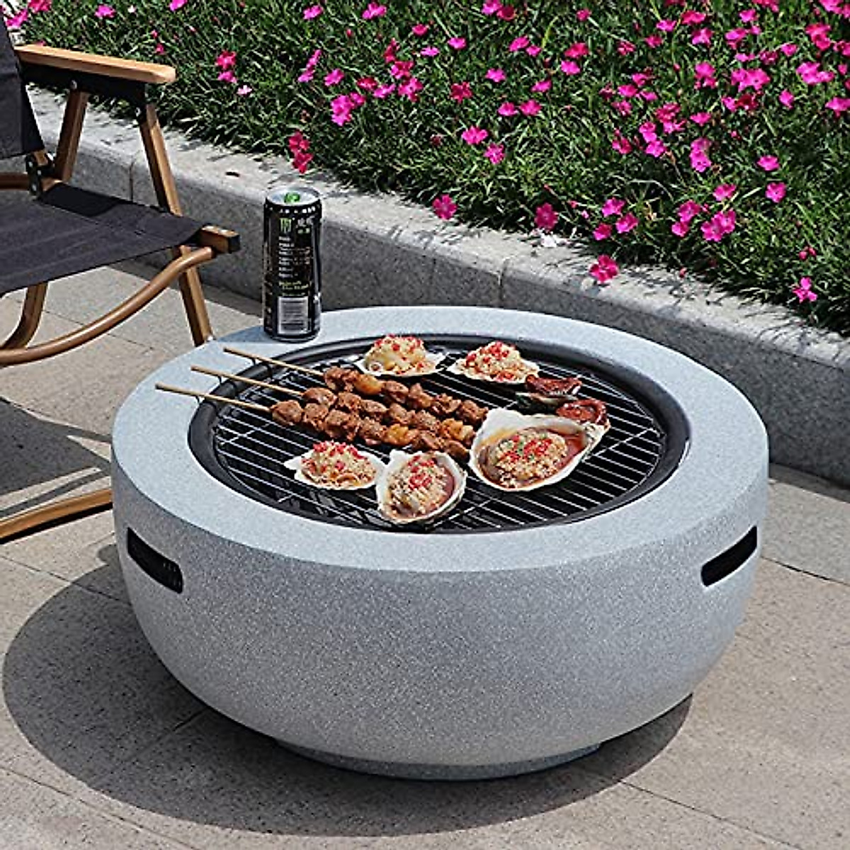 LEAYAN Garden Fire Pit Grill Bowl Grill Barbecue Rack Fire Pit Outdoor Wood Burning fire Pit, Villa Courtyard Imitation Marble Garden fire Pit, Picnic Barbecue Grill