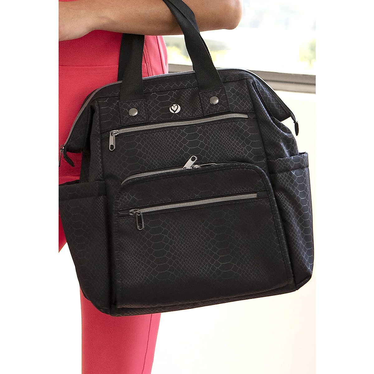 HeartSoul Women's Convertible Bella Backpack, Nurse Backpack for Work, One size, Black Pebble w/Black Straps