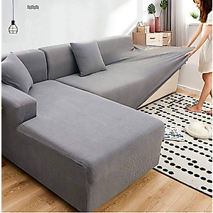 IMYOGI High Stretch Sofa Covers Sofa Cover 5 Seater, L Shape Slipcover Easy Stretch Fit Elastic Fabric Couch Sofa Protector Slip Cover Washable-4 Seater+4 Seater-Sky Blue