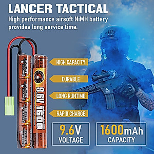 Lancer Tactical Airsoft RC Battery Charger and 9.6V NiMH 1600mAh Rechargeable Butterfly Battery Pack for Airsoft AEGs