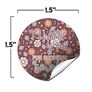 Fall Colors & Flowers Themed Thank You Customer Appreciation Sticker Labels for Small Businesses, 60 1.5" Circle Stickers by AmandaCreation, for Envelopes, Postcards, Direct Mail!