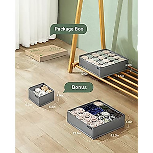 HogarTech Sock Orgainzer for Drawer, Durable Oxford Cloth, Removable Base Board, Sturdy Construction with Double Zippers, Dresser Organizer for Sock, 3 Pack, Grey