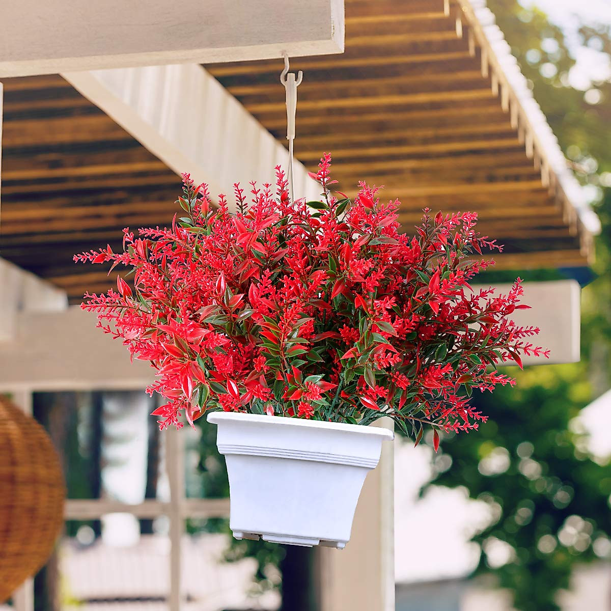 JEMONG 8 Bundles Artificial Lavender Flowers Outdoor UV Resistant Fake Flowers No Fade Faux Plastic Plants Garden Porch Window Box Decorating (Red)