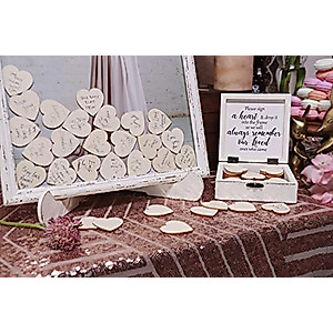 PMPX Wedding Guest Book Alternative Vintage Drop Top Frame with Stand, 90 Wood Hearts, Matching Box with Message Inside The Lid. Weddings, Bridal or Baby Shower, Anniversary, or Special Event.