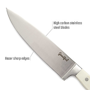 Goodful Premium Cutlery Kitchen Essential Knife Set, High Carbon Stainless Steel Blades Cutlery, Full Tang, Triple Riveted Handles, 3-Piece, Cream