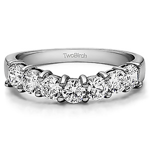 TwoBirch 0.5 Ct. Seven Stone Shared Prong Contoured Wedding Ring In Sterling Silver Cubic Zirconia