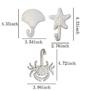 LB-LAIBA Crab Shell Starfish Coat Hooks, Beach Marine Style Wall Hooks Coat Hooks for Towel, Key, Robe, Coats, Scarf, Bag, Cap, Coffee Cup, Mugs Nautical Coat Hook Ocean Décor 3 Pieces