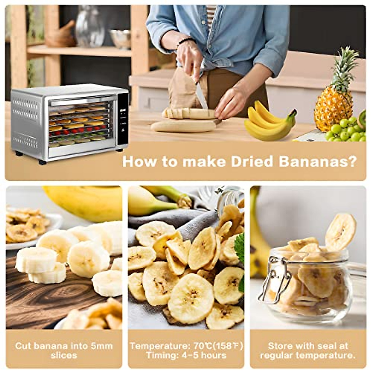 HOMOKUS Food Dehydrator 9 Stainless Steel Trays, Large Food Dehydrator Machine Usable Area up to 13.4ft², 650W Digital Touch Control Food Dryer Dehydrator with 24hrs Timer & up to 176℉ Temperature, Fruit Dehydrators for Food and Jerky, Dog Treats, Meat, V