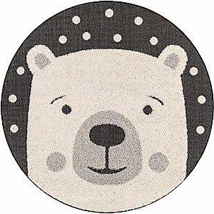 Hauteloom Kids Room, Nursery Round Area Rug - Outdoor Patio Safe - Animal Bear Playroom Carpet - Beige, Gray, Black, Cream - 7'10"