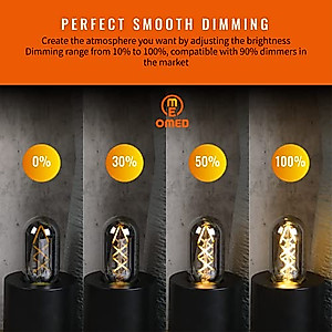 OMED T45/T14 Dimmable Vintage LED Edison Bulbs, E26 4W Antique Fishbone LED Filament Tubular Edison Bulbs 40 Watt Equivalent, 200LM 2700K Soft White Spiral Retro Tube Bulbs, Smoke Grey Glass, 6 Pack