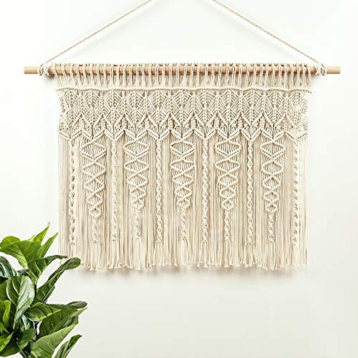 Lush Decor Boho Macrame Textured Cotton Valance/Kitchen Curtain/Wall Decor, 30" L x 40" W, Neutral