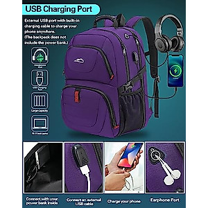 ProEtrade Travel Backpack, Extra Large Laptop Backpack School Business Anti Theft TSA Approved College Work Computer Bag Fits 17 Inch Laptop with USB Charging Port Bookbag for Women Men(Purple)