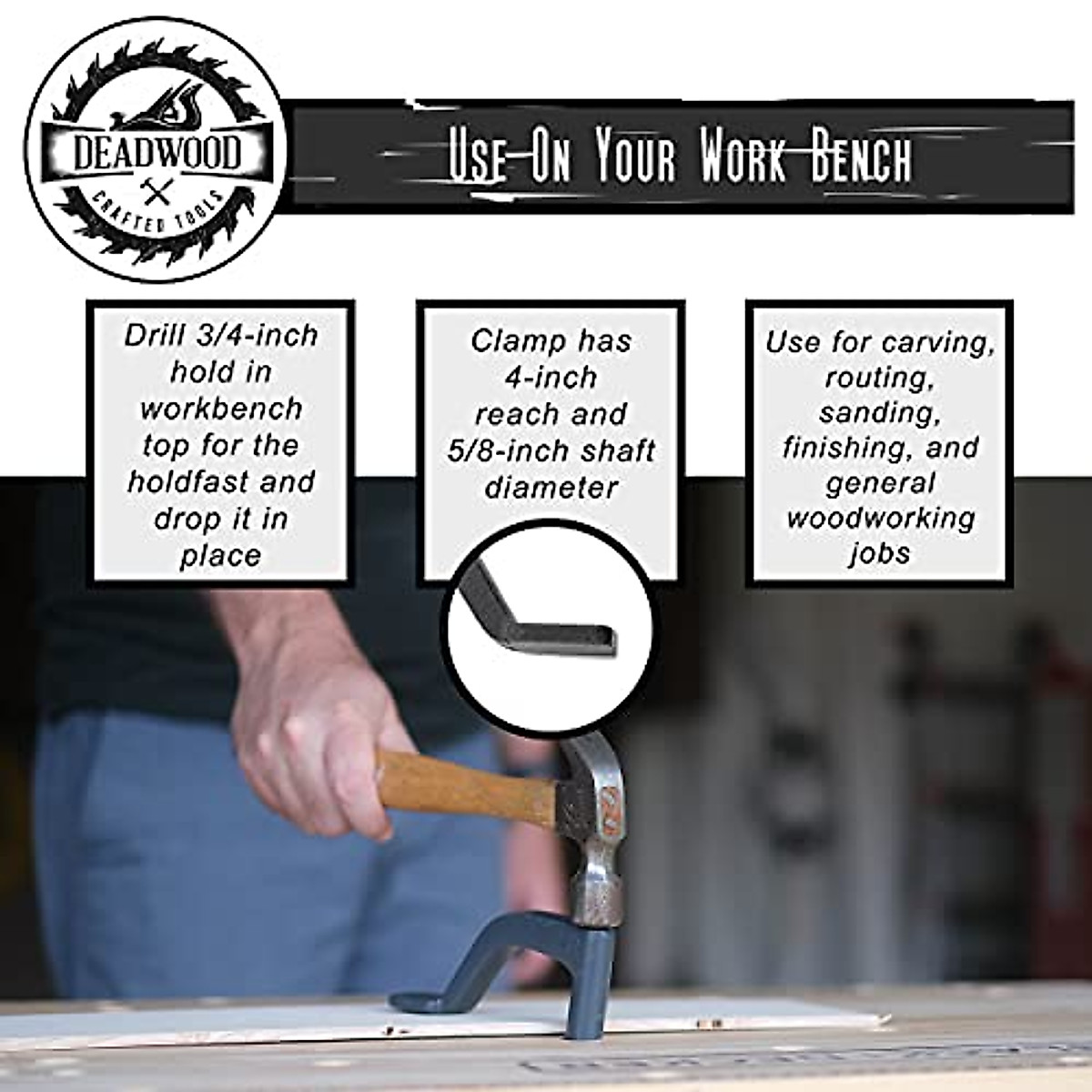 DCT Bench Holdfast Woodworking Tools – 8in Bench Holdfast Clamps Woodworking Bench Holddown Clamps, 2 Pack