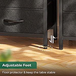 Huuger Nightstands Set of 2, End Tables with Charging Station, Side Tables with Fabric Drawers, Bedside Tables with USB Ports and Outlets, Night Stands for Bedroom, Rustic Brown and Black