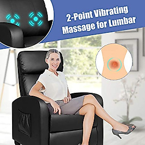 Giantex Recliner Chair, Massage Winback Single Sofa w/Side Pocket, PU Leather Recliner Sofa for Living Room, Modern Padded Seat Reclining Chair, Home Theater Seating Office for Adults (Black)