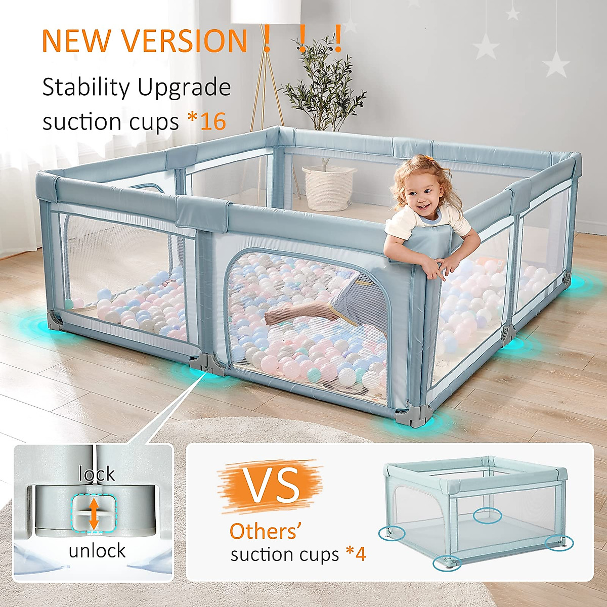 Baby Playpen,Foldable Playpen for Babies and Toddlers,Baby Play Pen with Zipper Door,Baby Play Yards Center,79"x59"Baby Fence(Light Blue)