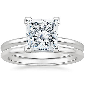 JEWELERYN Princess Brilliant Cut 3 Carat, Colorless Moissanite Engagement Ring Set, Wedding/Bridal Ring Set, Solitaire Antique Anniversary Promise Ring Set Gift for Her (7.5)