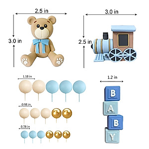 22 PCS Bear Cake Toppers Train Cake Toppers Bear Balls Cake Decorations with Train BABY Letters for Baby Shower Gender Reveal Bear Themed Birthday Party Supplies