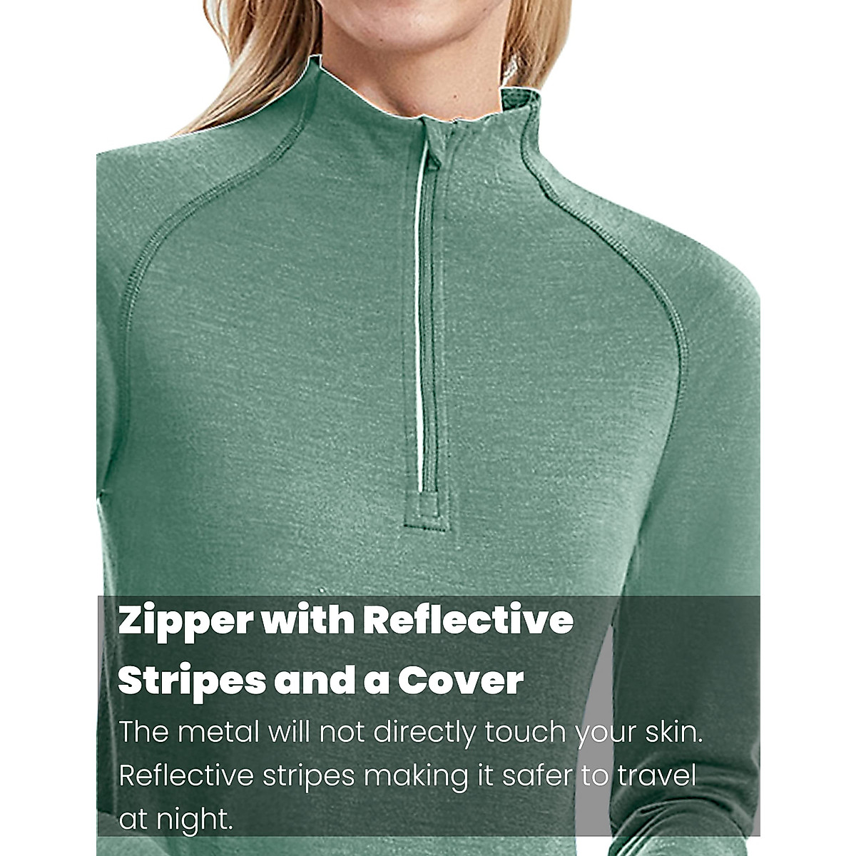 Iguana Women's 220 Midweight 100% Merino Wool Zip Neck Top Shirts Green