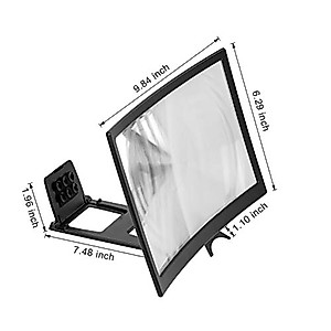 Emoly 12'' 3D Curve Screen Magnifier for Cell Phone, HD Amplifier Projector for Movies, Videos, and Gaming Foldable Phone Stand with Screen Amplifier for iPhone,All Smartphones (Black, 12 inch)