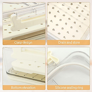 Quixleen Bacon Container for Refrigerator with Food Serving Tong and Small Square Storage Box Bacon Keeper with Sealing Lid Draining Plate Recording Function on the Lid