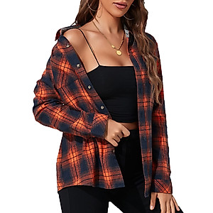 Deer Lady Plaid Flannel Shirts for Women Buffalo Plaid Shirts Oversized Long Sleeve Casual Button Down Blouse Top Orange 3X