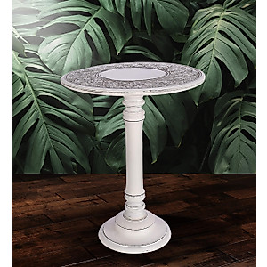 Round Side Table, Small Table, Side Table, Round End Table, End Table, Altar Table, Wood Accent Table, Coffee Table- Living Room End Table for Books and Plants- 18x22 Antique White