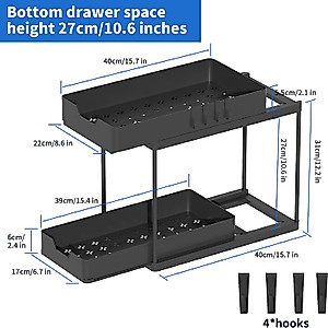 Black 2 Pack Under Sink Organizers and Storage, 2-Tier Sliding Cabinet Basket Organizer Multi-Purpose Under Sink Organizers and Storage for Bathroom Kitchen 40 x 22 x 31CM