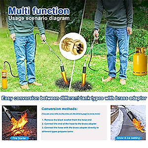 Propane Torch Weed Burner,Flamethrower,Propane Garden Torch,9.8 FT Hose,Gas Bottle Adapter,Heavy Duty Output and One-push Electronic Button Igniter,Widly Use for Weeding,Grilling,Ice melting