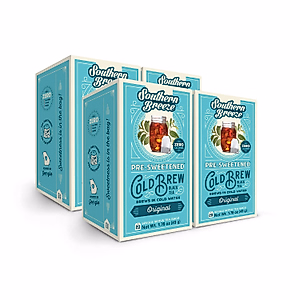 Southern Breeze Cold Brew Sweet Tea Original Iced Tea with Black Tea and Zero Carbs Zero Sugar, 20 Individually Wrapped Tea Bags, Pack of 4