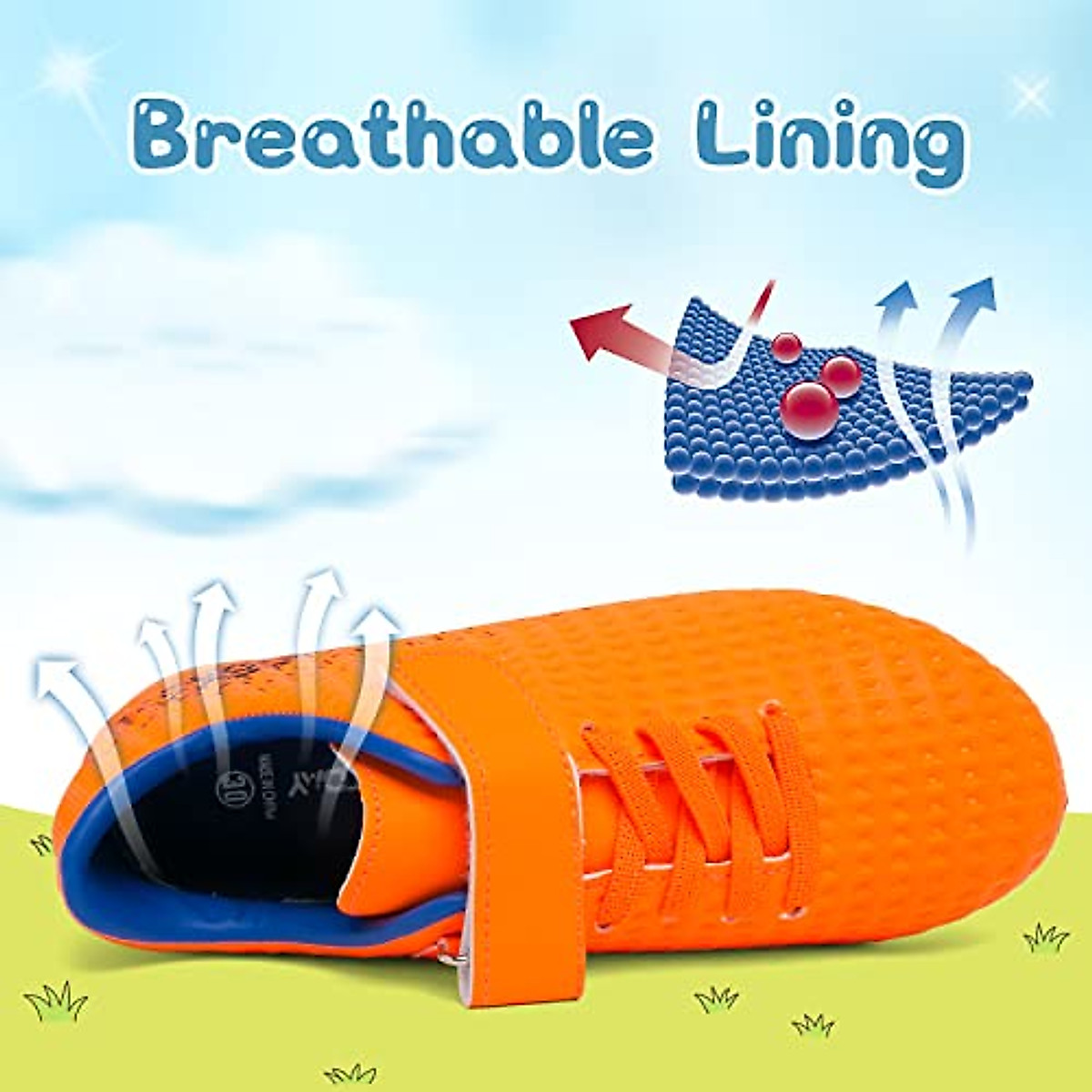 BUWTDAY Kids Football Cleats Boys Girls Athletic Outdoor Comfortable Non-Slip Sneaker Football Shoes（Little Kid/Big Kid） Orange