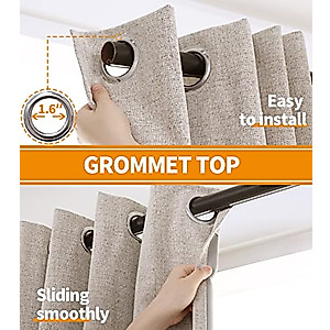 YoungsTex Linen Blackout Curtains for Bedroom, Thermal Insulated Full Room Darkening Curtains Natural Linen Textured Black Out Window Drapes, 2 Panels, 52 X 63 Inch, Beige