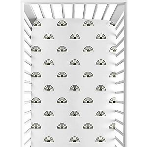 Sweet Jojo Designs White and Hunter Green Boho Rainbow Boy or Girl Fitted Crib Sheet Baby or Toddler Bed Nursery - Bohemian Celestial Sky Outdoors Nature Gender Neutral