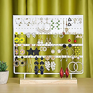 Brightdeco Earring Holder Organizer Earring Display Stand with Wooden Base White