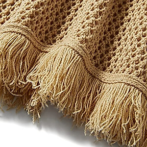 Fladdswed Women Summer Slim Fit Dress Fringe Embellished One Shoulder Long Sleeve Design Tassel Cutout See Through Dress (Camel-One Shoulder, M)