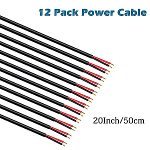 12 Pack DC Power Cable 12v DC Power Plug Cord Male Connectors 2.1mm x 5.5mm DC Pigtail Adapter Barrel Jack Socket Wire for CCTV Security Camera,DVR,Car Rearview Monitor System Video,LED Strip Light