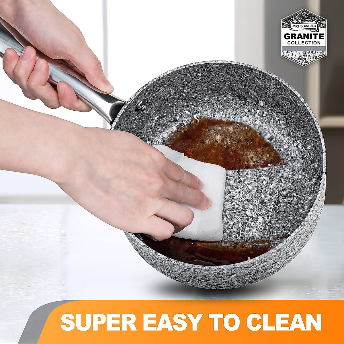 MICHELANGELO Saucepan Set with Lid, Nonstick 1Qt & 2Qt Nonstick Sauce Pan Set with Lid, Small Pot with Lid, Nonstick Granite Saucepan Set & Frying Pan Set with Lid 8"+10