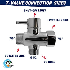 AVAbay All Brass T-Valve with Shut-Off Adapter, 3-Way Tee Connector with Chrome Finish, 3-Way T-Adapter with Shut Off Valve, T Adapter for Handheld Toilet Bidet Spray, 7/8"×7/8"×G1/2