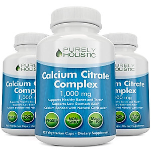 Calcium Citrate 1000mg - 365 Vegan Capsules not Tablets with Added Parsley, Dandelion and Watercress - Without Vitamin D - Made in The USA by Purely Holistic