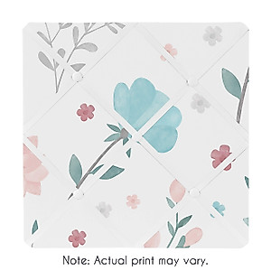 Sweet Jojo Designs Floral Rose Flowers Fabric Memory Memo Photo Bulletin Board - Blush Pink Teal Turquoise Aqua Blue Grey Pop Flower Boho Shabby Chic Modern Colorful Watercolor Roses Leaf Daisy Tulip