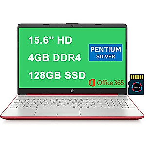 HP Notebook 15 Business Laptop I 15.6” HD SVA Display I Intel 4-Core Pentium Silver N5000 Processor I 4GB DDR4 128GB SSD I USB-C I HDMI Office365 Win10 Red + 32GB MicroSD Card